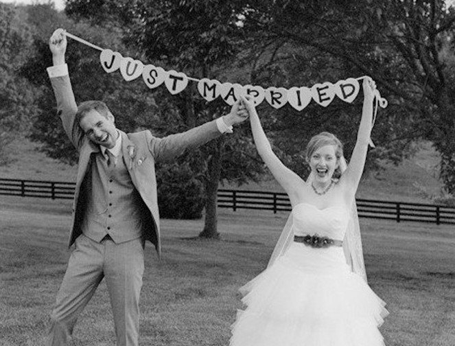 Heart Just Married Wedding Banner Photo Booth Props Photobooth Bridal ...