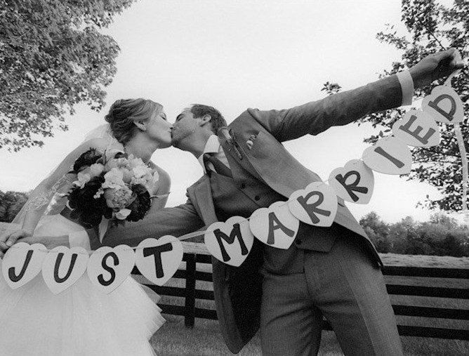 Heart Just Married Wedding Banner Photo Booth Props Photobooth Bridal ...